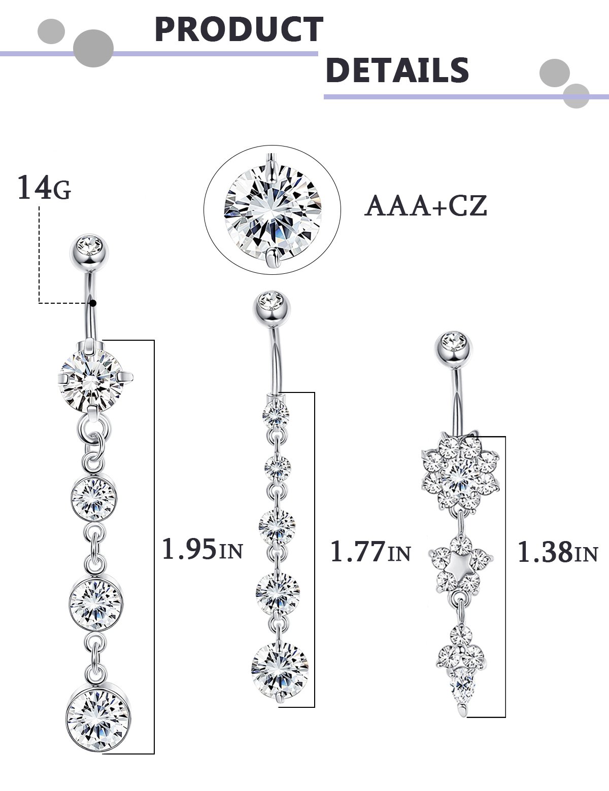 SEVENSTONE 10PCS Stainless Steel Belly Button Rings for Women Navel Piercing Bars Body Jewelry