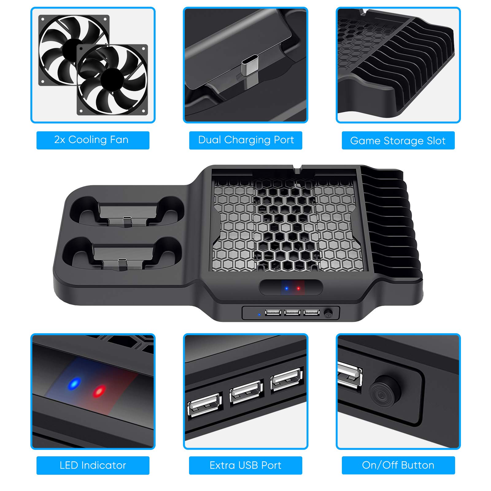 YUANHOT Vertical Stand with Cooling Fan Compatible with Xbox Series X/S, Charging Station Dock with Dual Controller Charger Ports, Game Storage and Cooler System