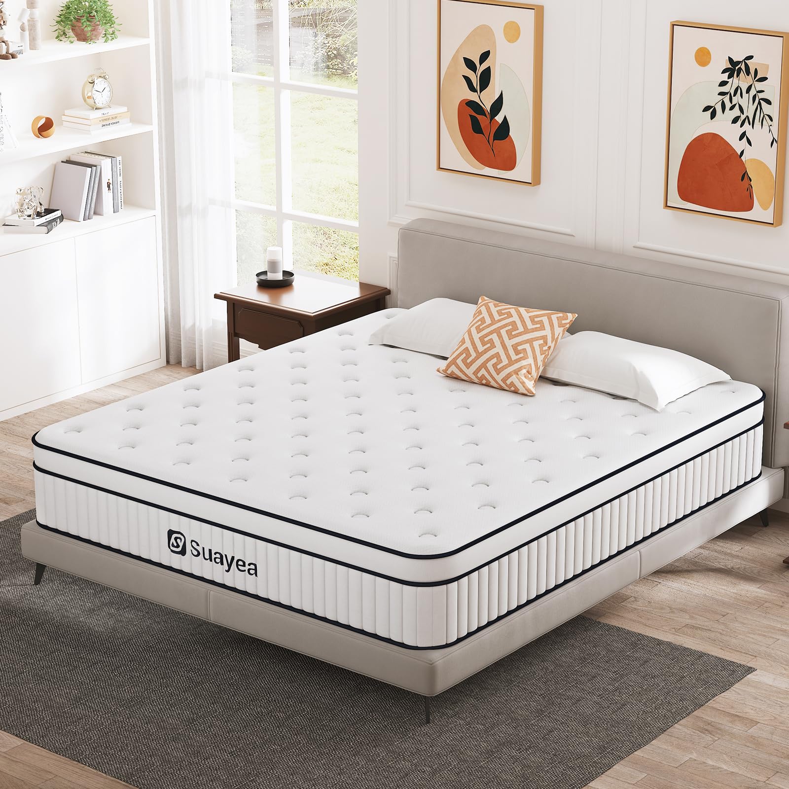 SUAYEA Queen Mattress, 12 Inch Queen Size Mattress in a Box, Medium Firm Matterss with Pocket Spring and Soft Foam, Ultimate Motion Isolation, Strong Edge Support, Hybrid Mattress
