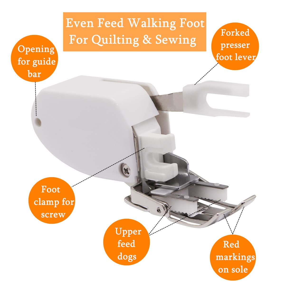 YEQIN Even Feed Walking Foot #SA140 with Guide for Quilting and Sewing | Stitch Through Multiple Layers and Match Prints | Fits Low Shank Sewing Machines - Brother, Janome, Singer, and More