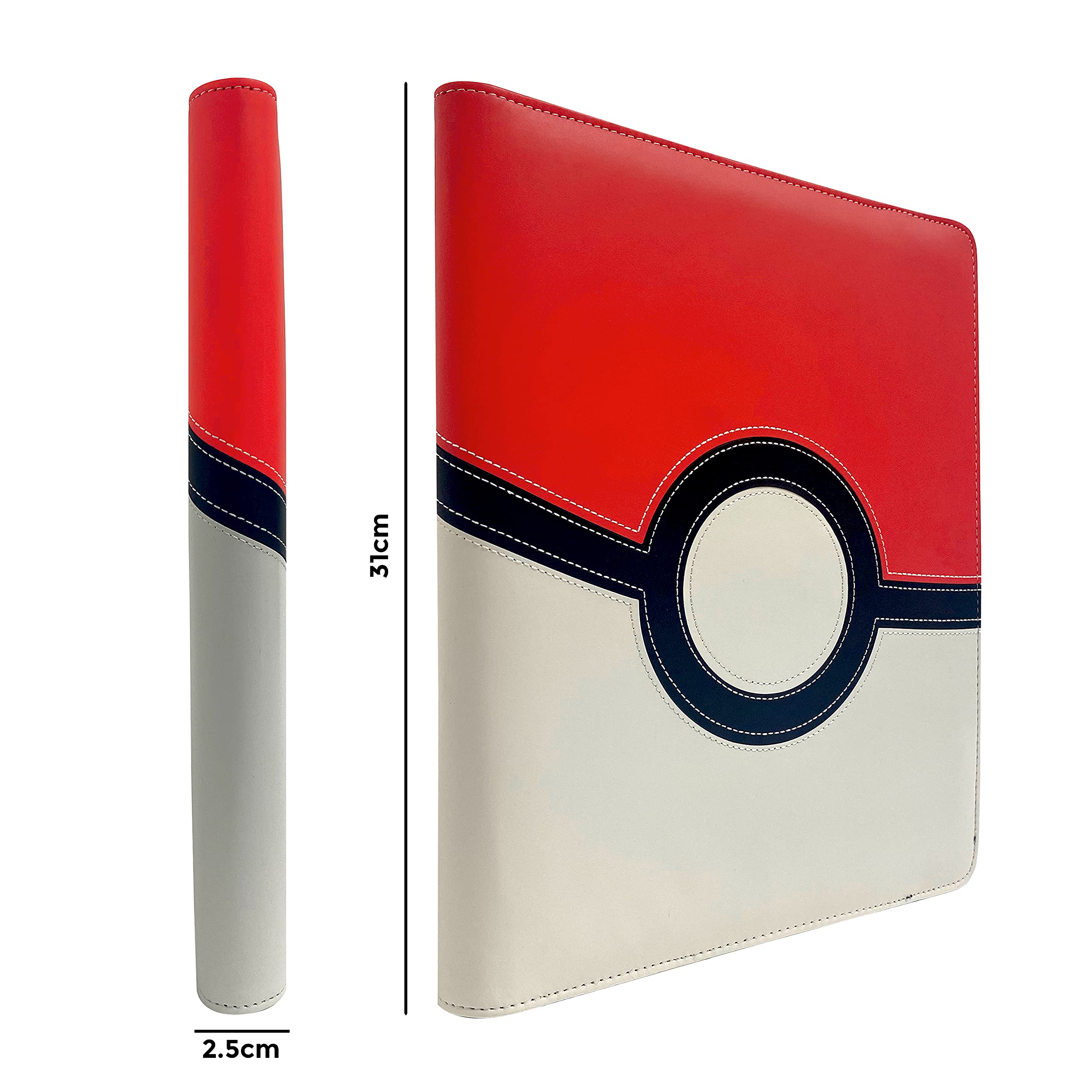 Totem World Red White Ball Stitched Theme 9-Pocket Leatherette Binder 20 Pages Transparent Sideloader Sleeves Album Portfolio for Trading Card Storage Organizer Holder Case