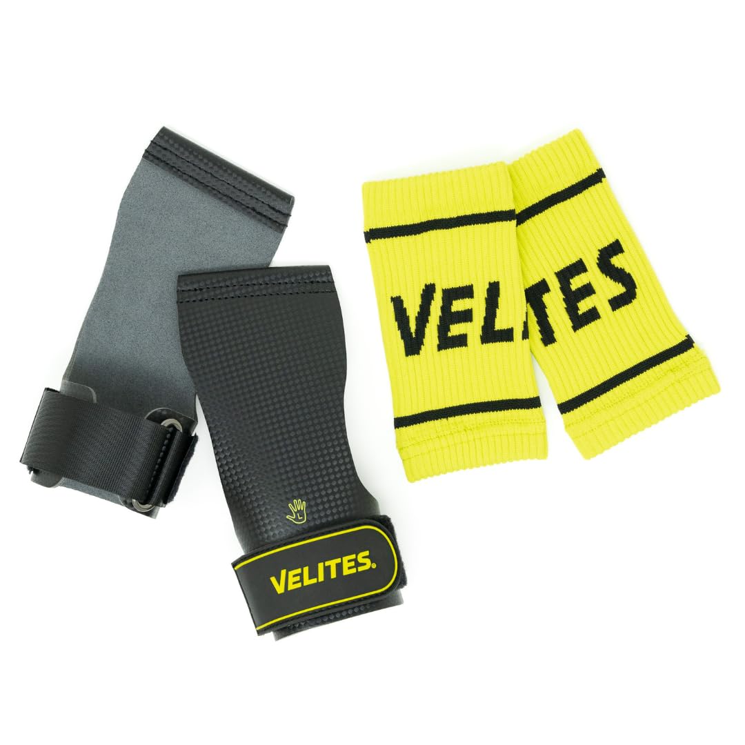 Velites Professional Athlete Hand Grips for Crosstraining or High-Intensity Training | QUAD CARBON Hand Grips for Men and Women Athletes (Large)