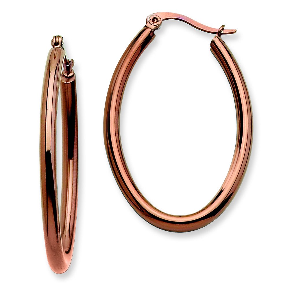Stainless Steel Chocolate Plated 40mm Oval Hoop Earrings