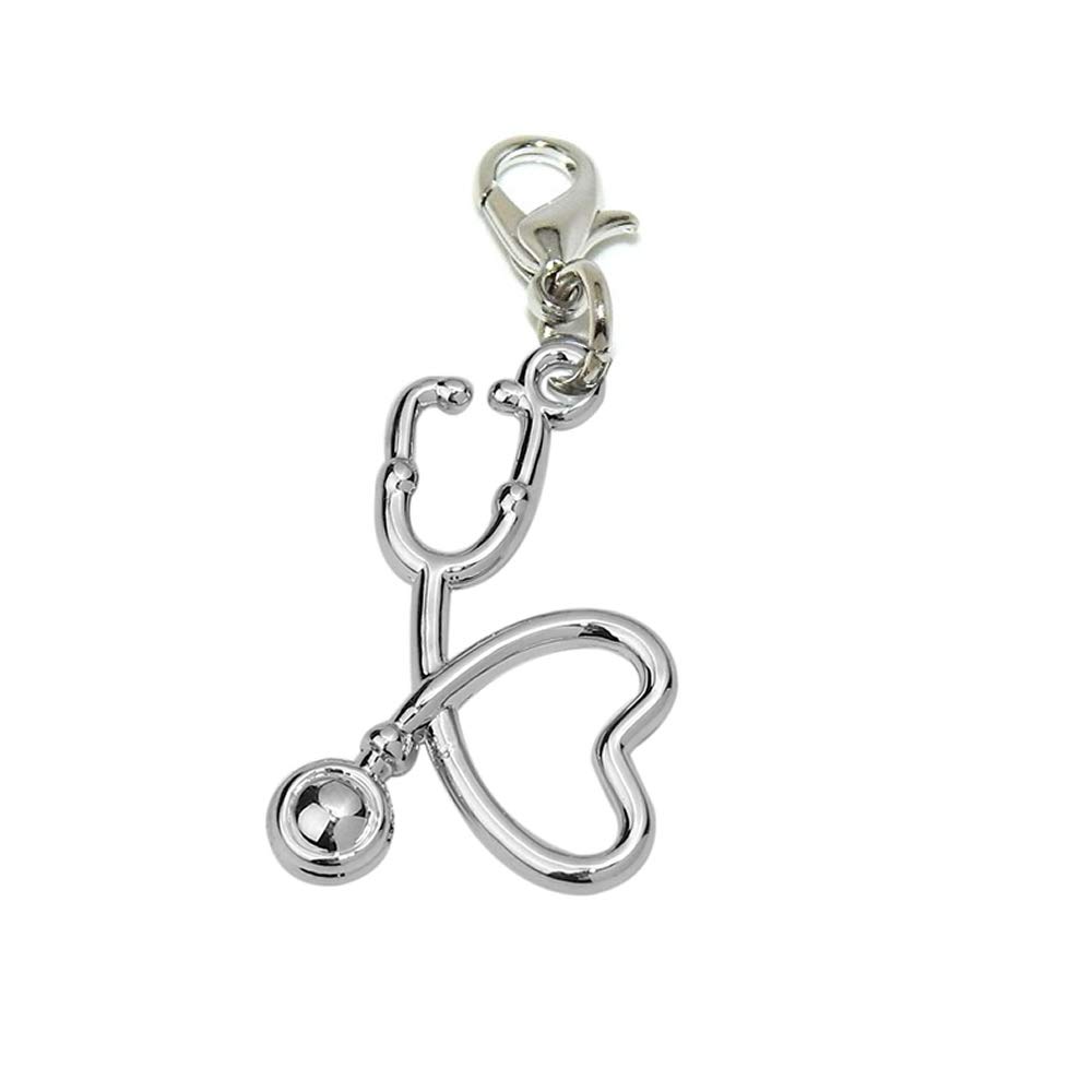 Sexy Sparkles Nurse Thermometer and Stethoscope Charm Clip on for Bracelet Charm Pendant for European Charm Jewelry with Lobster Clasp (Choose From Menu) (Stethoscope Clip On)
