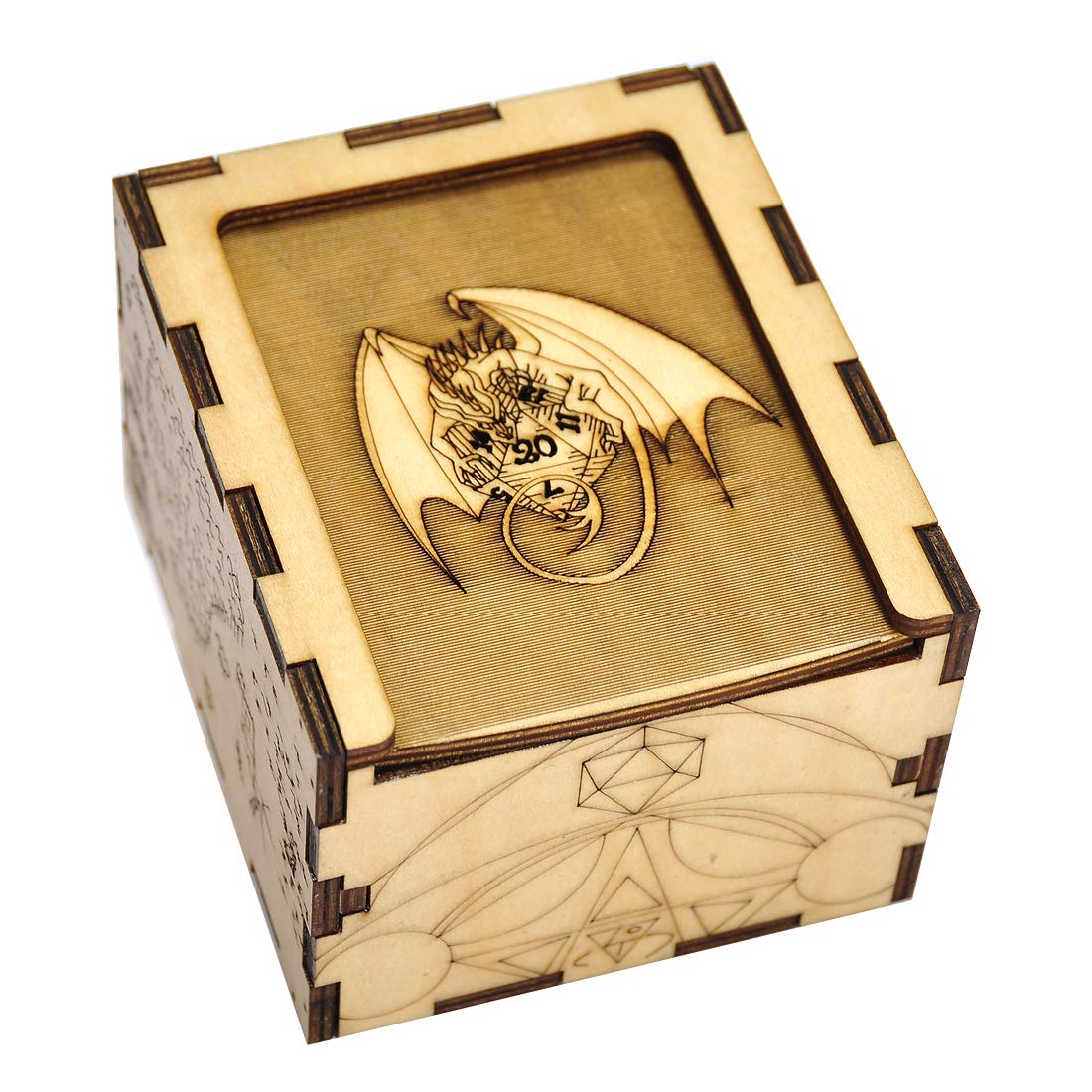 Wood Dice Case DIY Puzzle Storage Box Carved with Dragon & D20 Perfect for RPG, DND, Board or Card Games