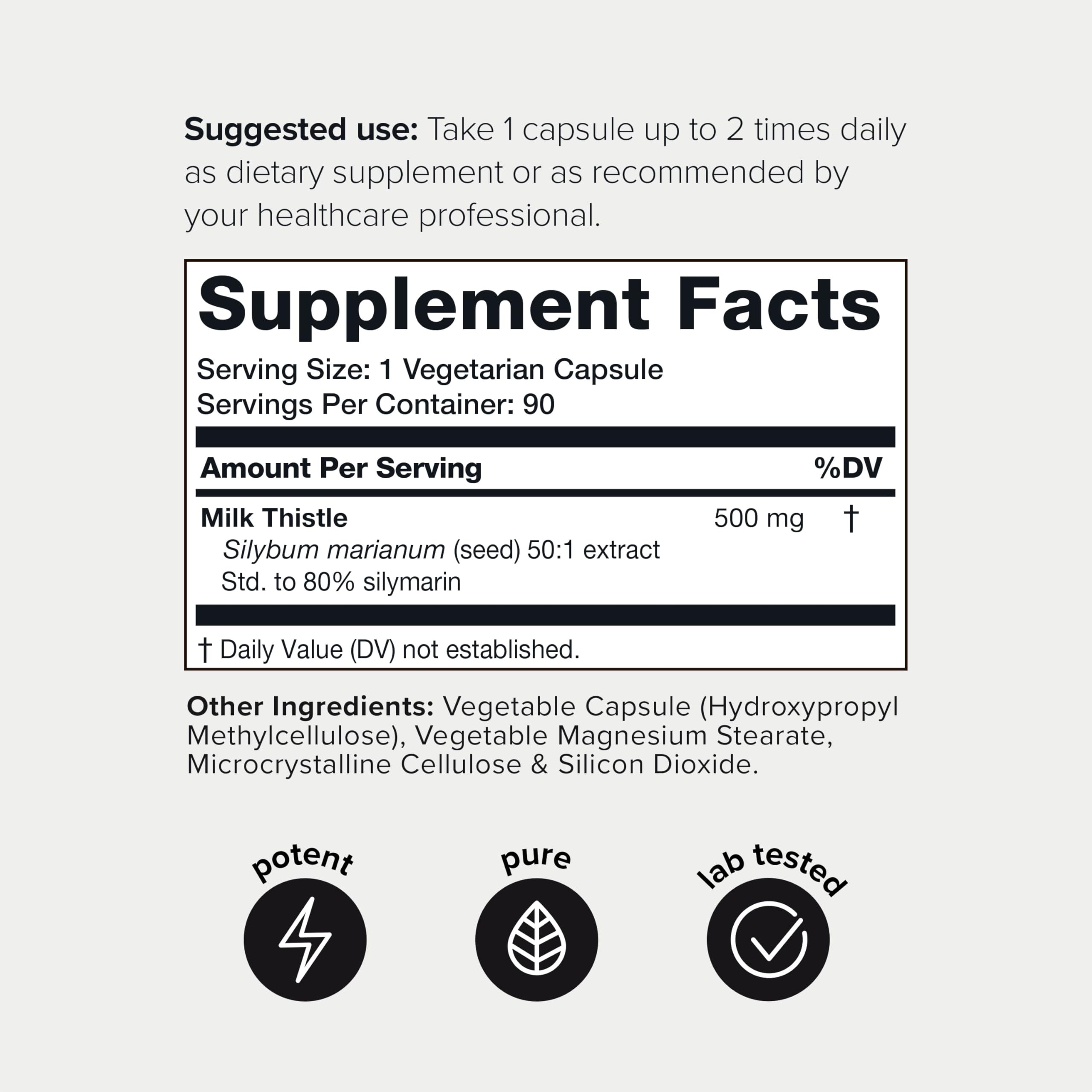 Toniiq 25,000mg 50x Concentrated Milk Thistle Extract - Milk Thistle 500mg Per Serving - 80% Silymarin - Bioavailable Silymarin Milk Thistle Supplement Capsules - 90 Vegetarian Caps