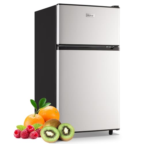 WANAI Refrigerator 3.5 Cu.Ft Refrigerator with Freezer, Retro Fridge with Dual Door,7 Adjustable Thermostat, Adjustable Shelves For Dorm, Office Bedroom, Silver
