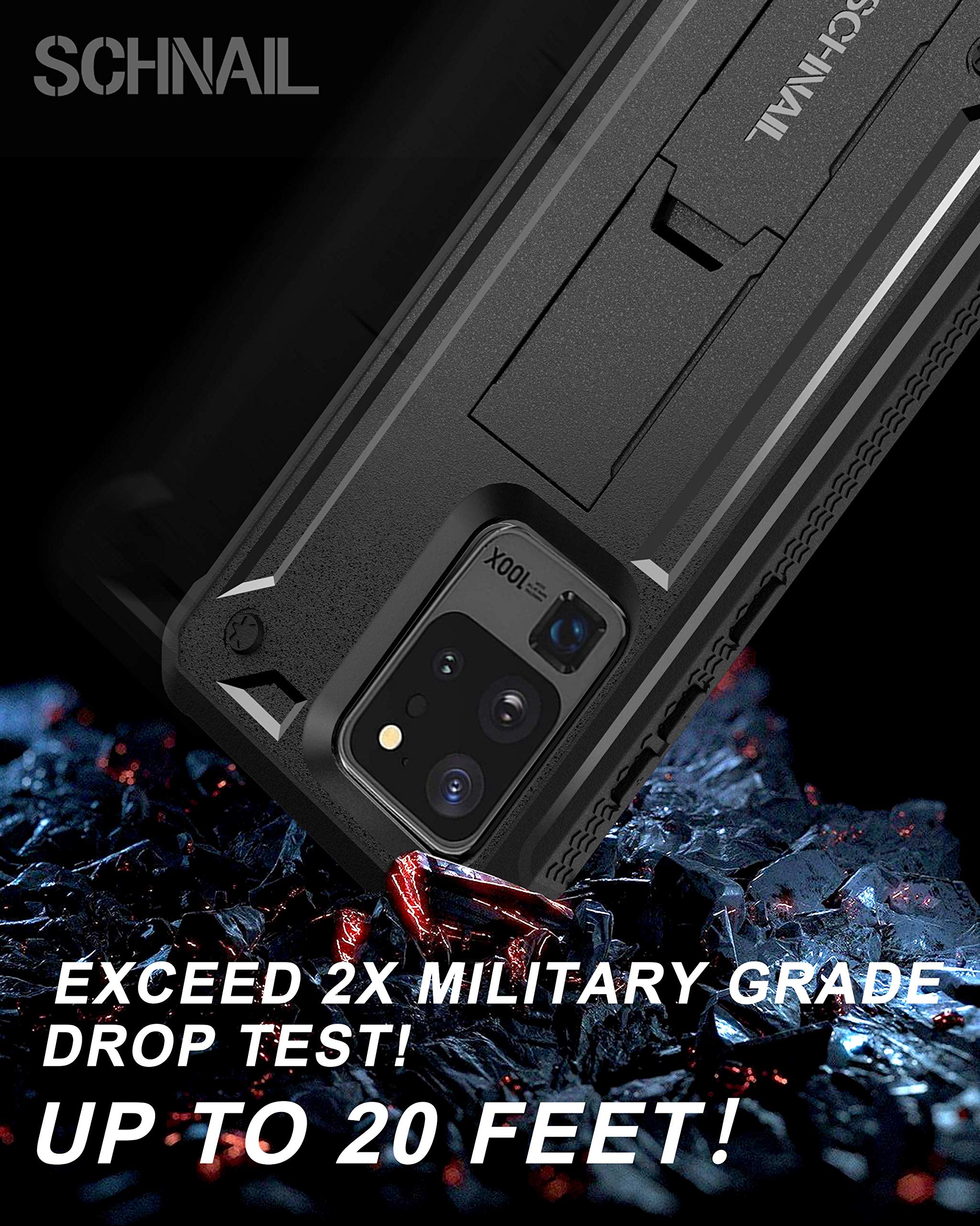 Schnail Titan Compatible with Samsung Galaxy S20 Ultra 5G Case, Military Grade Drop Tested Heavy Duty Full Body Protective Case with Kickstand - Black