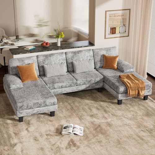 YESHOMY Convertible Sectional with Soft Modern Cotton Chenille Fabric for Living Room, Oversized Seats with Comfortable Backrest, Grey 1
