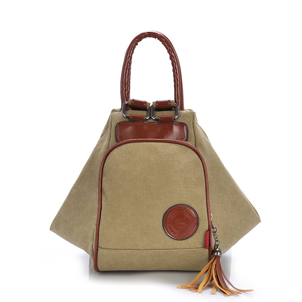ZENTEII Women Retro Vintage Canvas Backpack Shoulder Bag (Khaki)