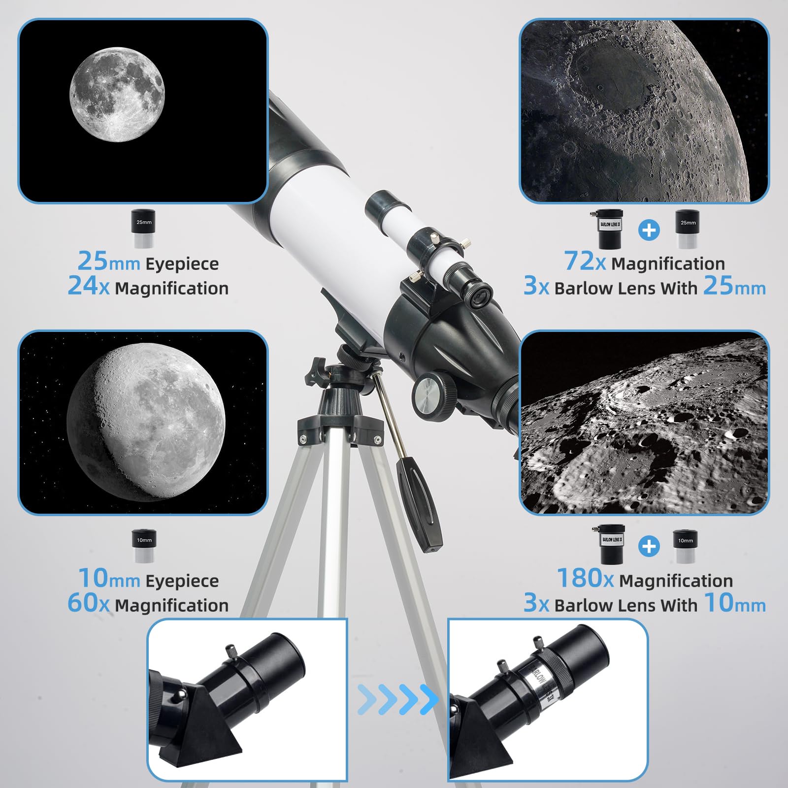 Telescope 80mm Aperture 600mm - Astronomical Portable Refracting Telescope Fully Multi-coated High Transmission Coatings AZ Mount with Tripod, Phone Adapter & Carrying Bag