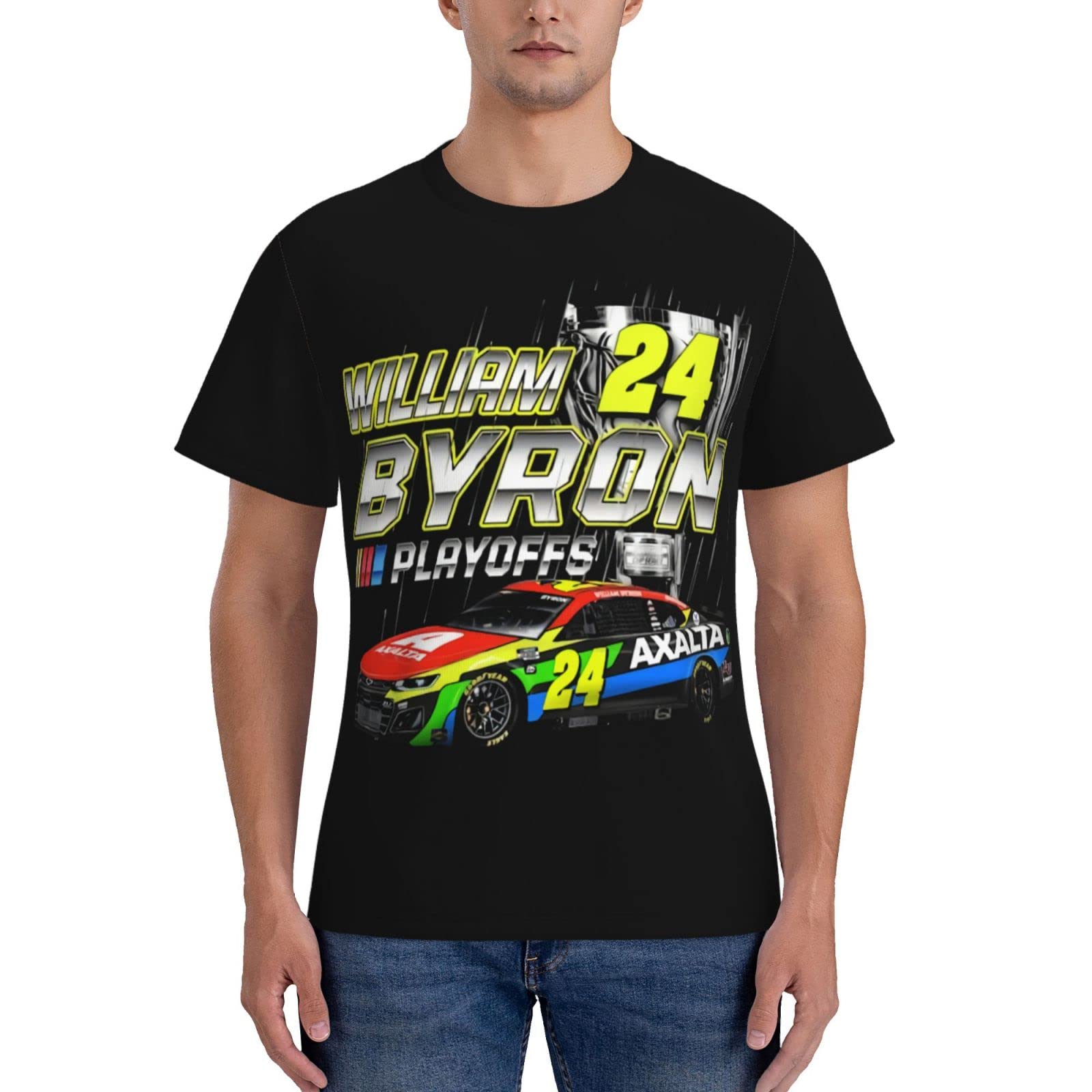 William Byron 24 Men's T-Shirt Crewneck T-Shirt Tight Sport Short Sleeve Classic Printing Performance