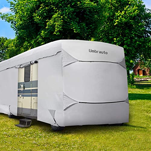 Umbrauto Class A RV Cover Thick 3 Layers Polypro Anti-UV Camper Cover Fits 34-37Ft Motorhome Breathable Waterproof Quick Drying, Grey