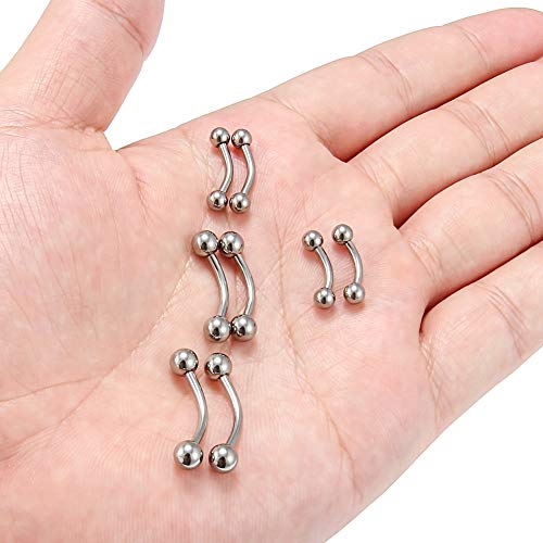 SCERRING 8PCS 14G G23 Titanium Curved Eyebrow Barbell Tragus Helix Ear Belly Lip Nipple Tongue Ring Body Piercing Jewelry 6mm 8mm 10mm 12mm