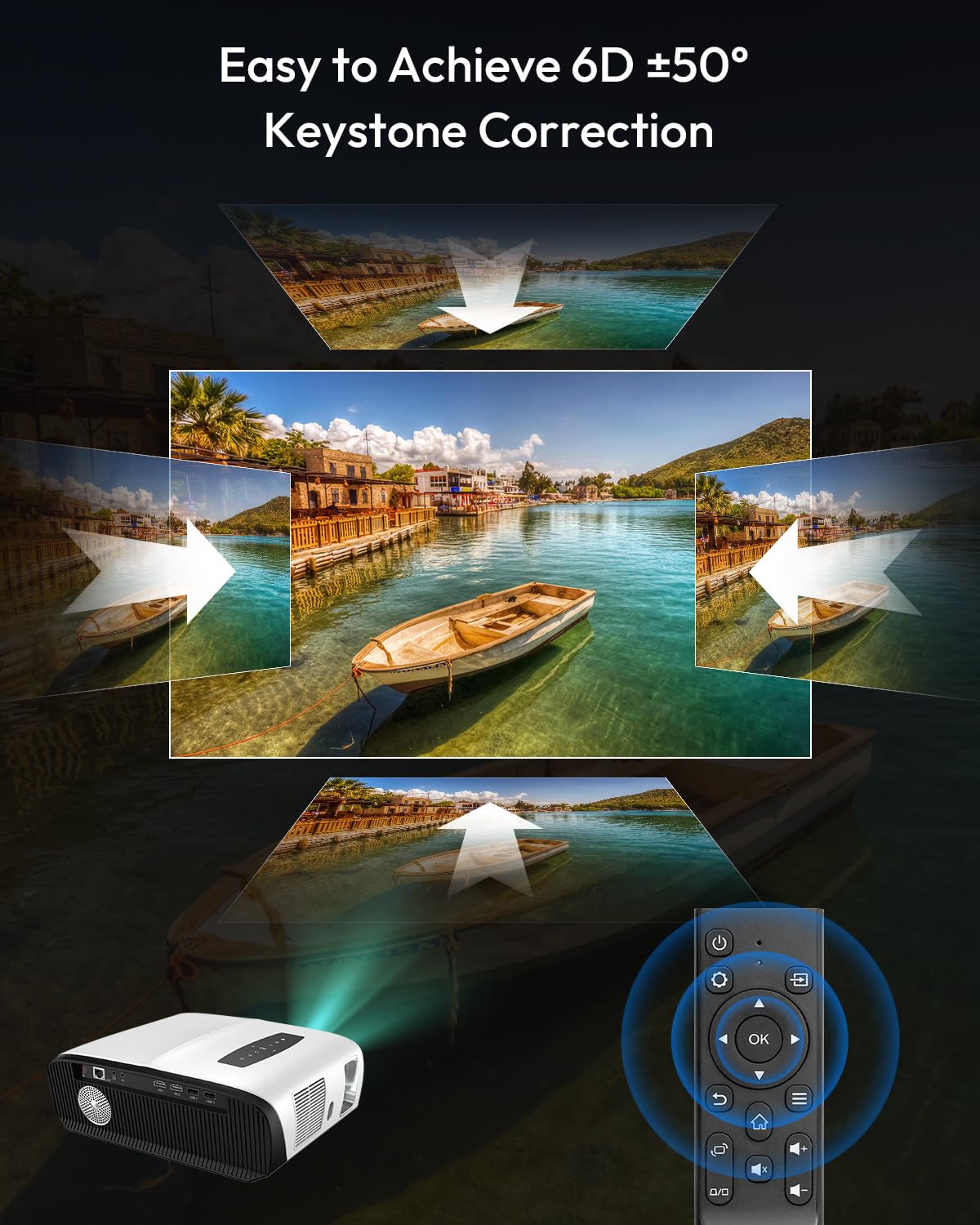 UHD 4K Projector with 5G Wifi Bluetooth, Home Cinema Daytime Projector for Gaming Office Works 13,000Lumens LCD Smart Projectors Wireless Casting with iPhone Laptop Netflix Disney+