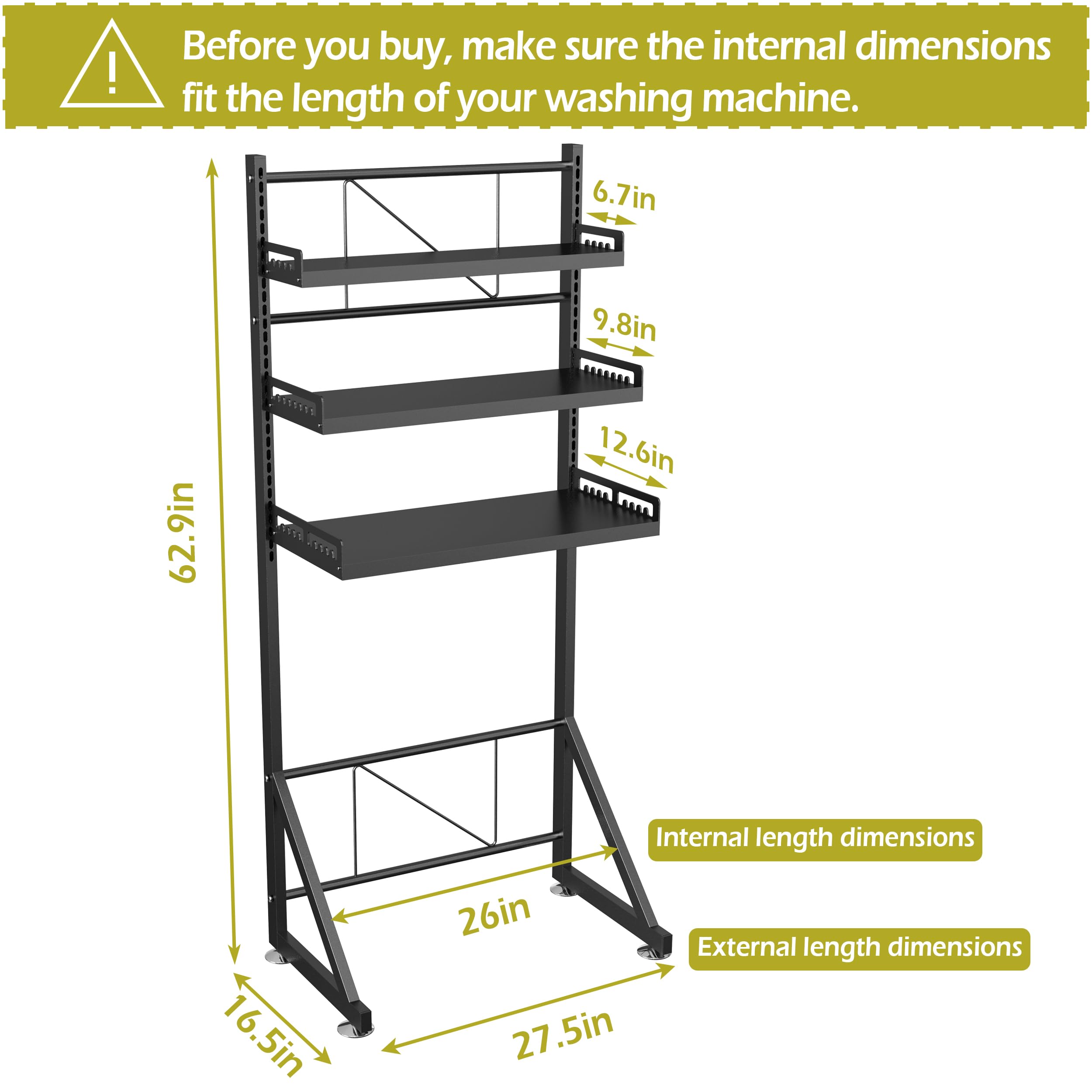 Supfirm 3-Tier Height Adjustable Washing Machine Storage Rack, Bathroom Large Storage Rack Organizer for Space Saver (Black)