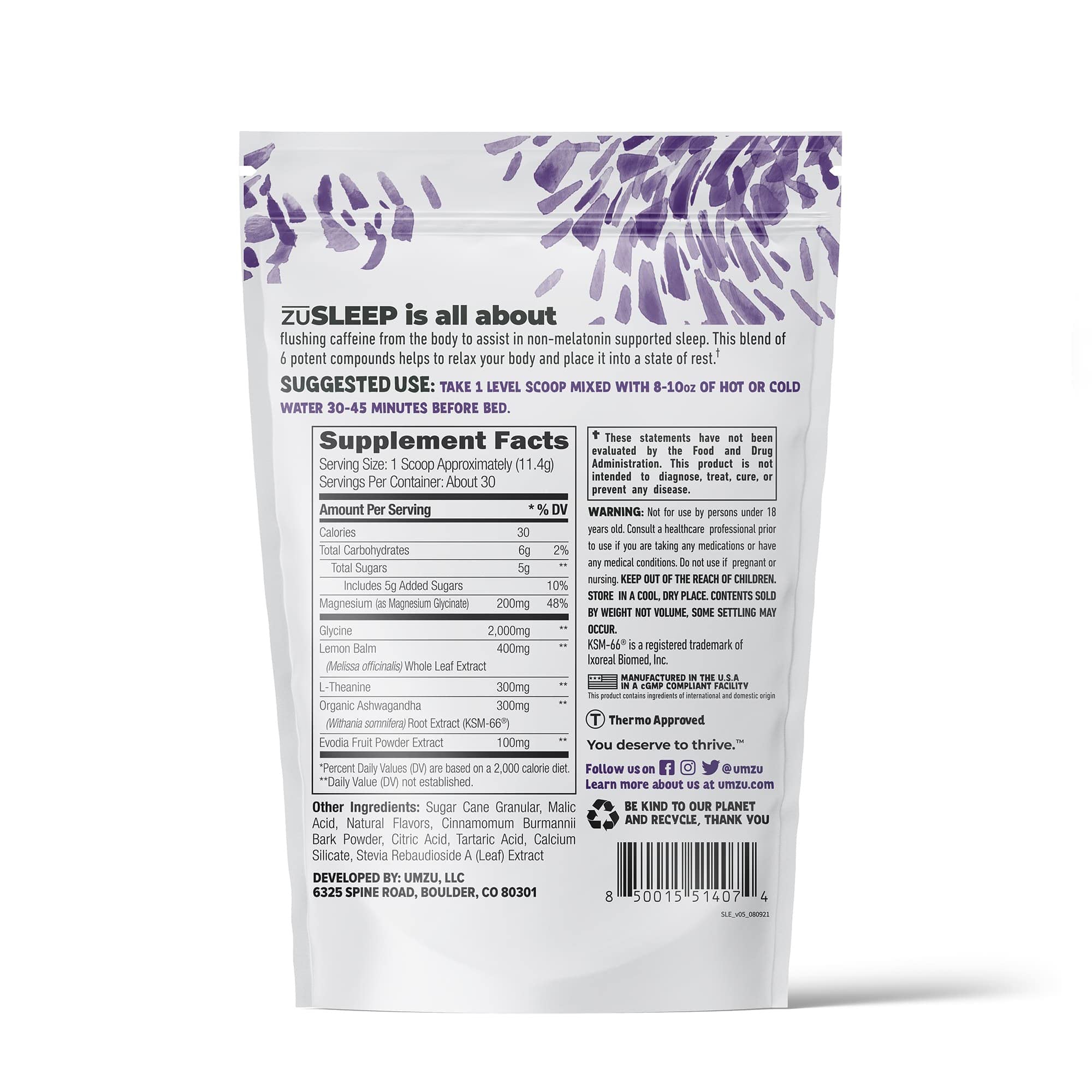UMZU zuSleep - Natural Sleep & Relaxation Support - with Ashwagandha Root Extract, L-Theanine & Magnesium - Take 1x Daily with Water - 30 Day Supply - 12.6 oz - Apple Cider with Cinnamon