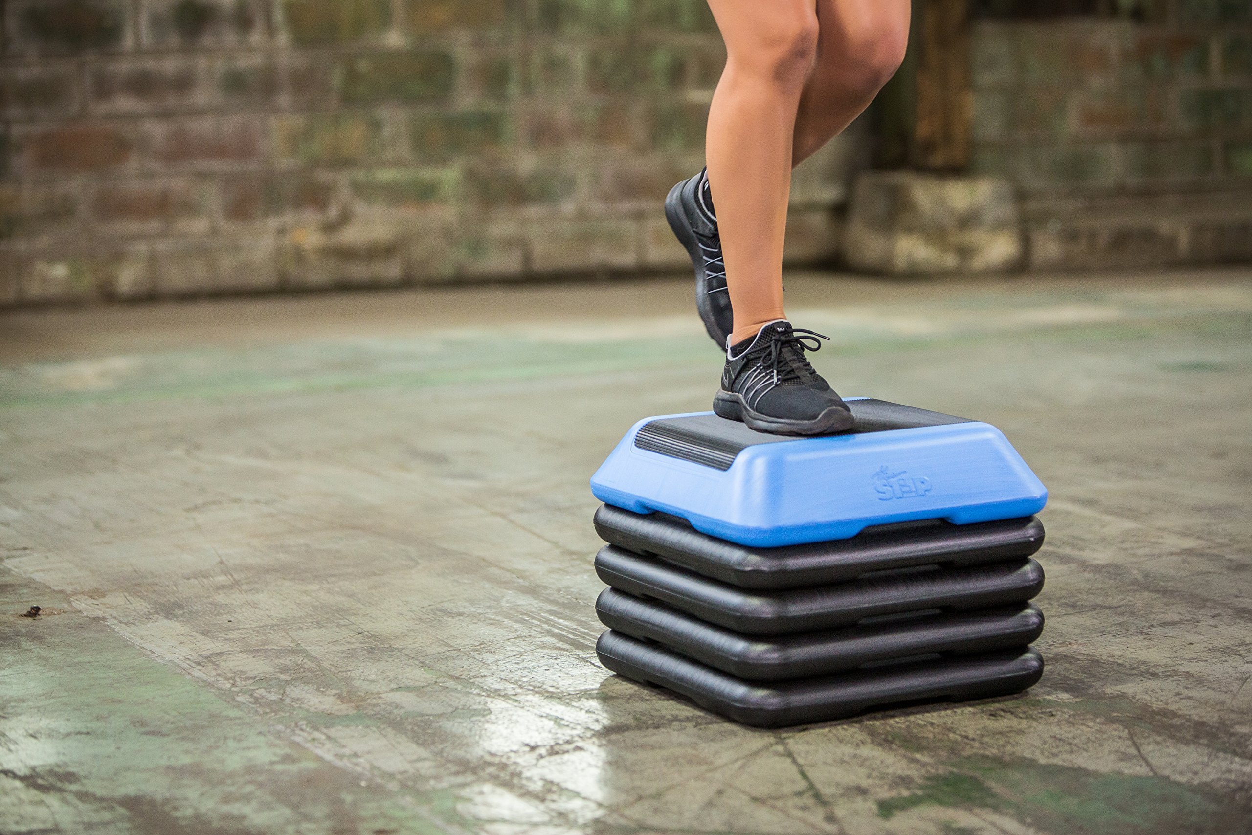 The Step Adjustable High Step Aerobic Platform with 4 Risers, Home Gym Workout Equipment, Fitness Stair Stepper Exercise Platform, Aerobic Exercise Equipment Made in the USA,Blue