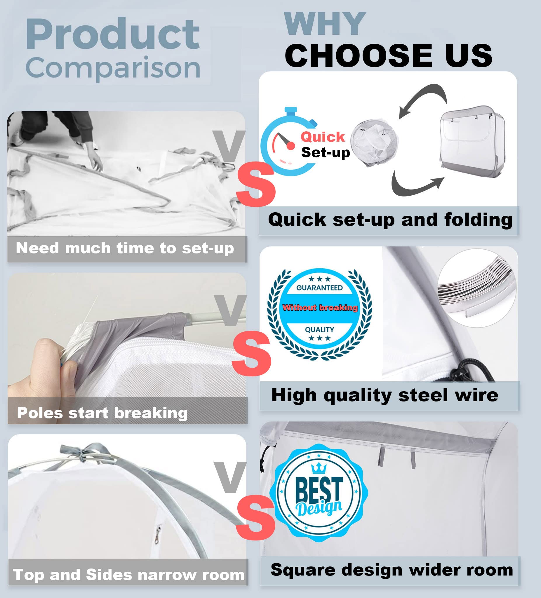 TETINY POP Baby Safety Netting Cover for Crib Pop Up Canopy to Stop Baby from Climbing Out Top Square Frame More Large Room Mosquito Mesh with Storage Bag and Carry Bag