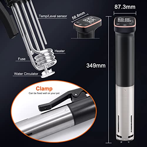 Sous Vide Machine, Sous Vide Cooker 1100W, Immersion Circulator Cooker, Stainless Steel with Touch Control, Accurate Temperature, Time Control and Fast heating, Low Noise, IPX7 Waterproof