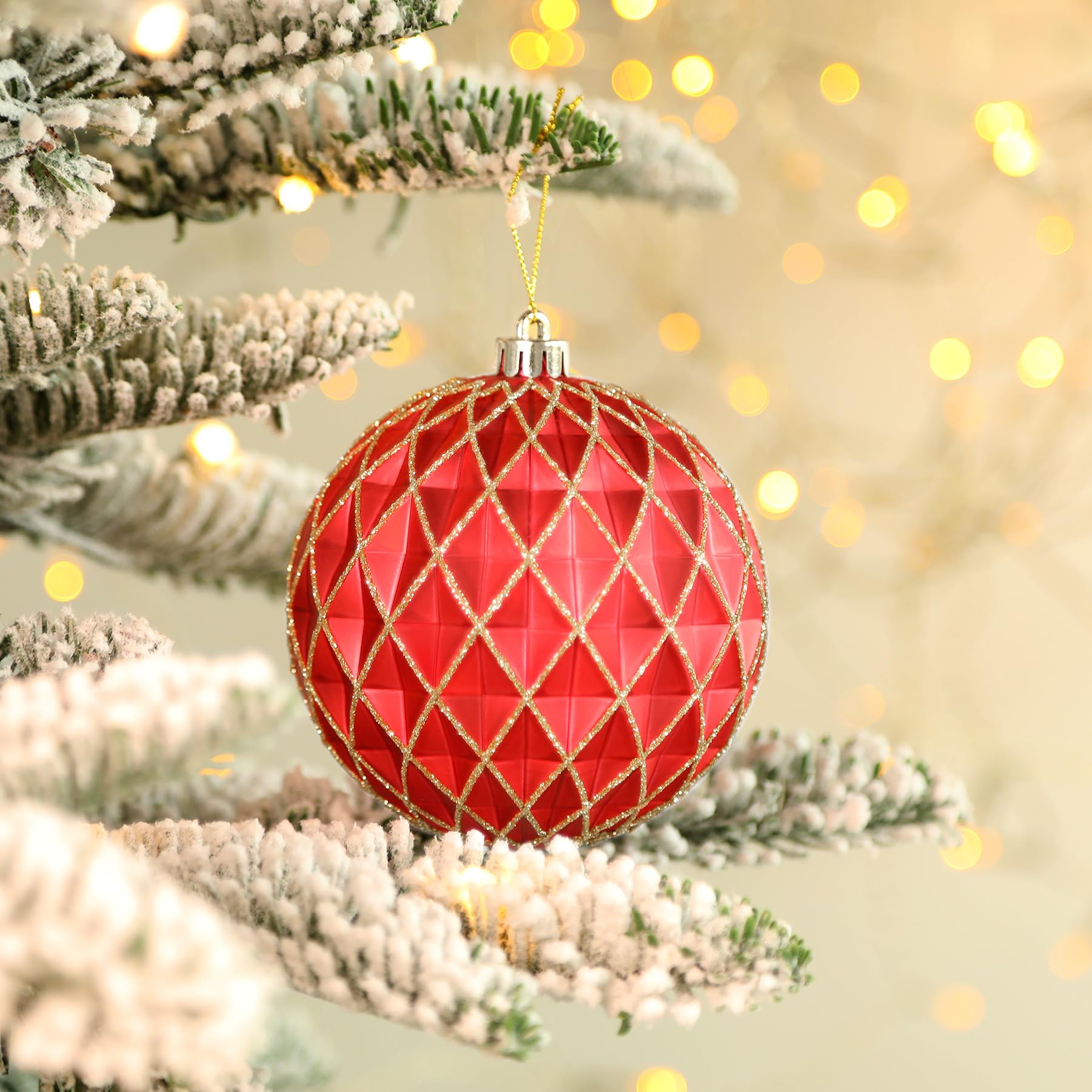 SHareconn 100MM/4 Inch 9PCS Large Christmas Balls Ornaments, Shatterproof Plastic Hanging Big Baubles Set for Xmas Tree Decoration Holiday Party Wedding Decorations with Hook, Red