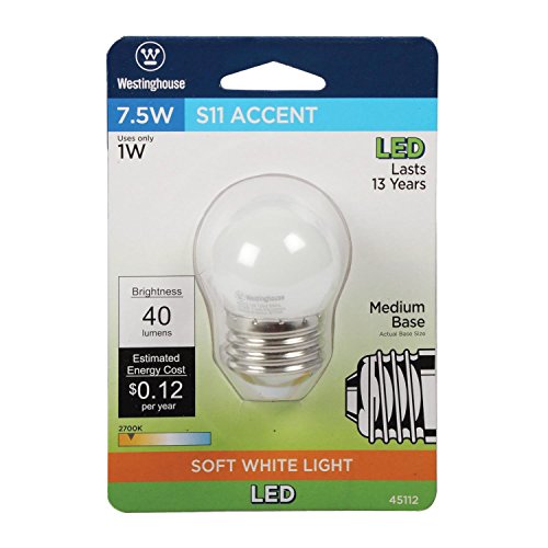 Westinghouse 4511200 7-1/2W Equivalent S11 White Led Light Bulb with Medium Base
