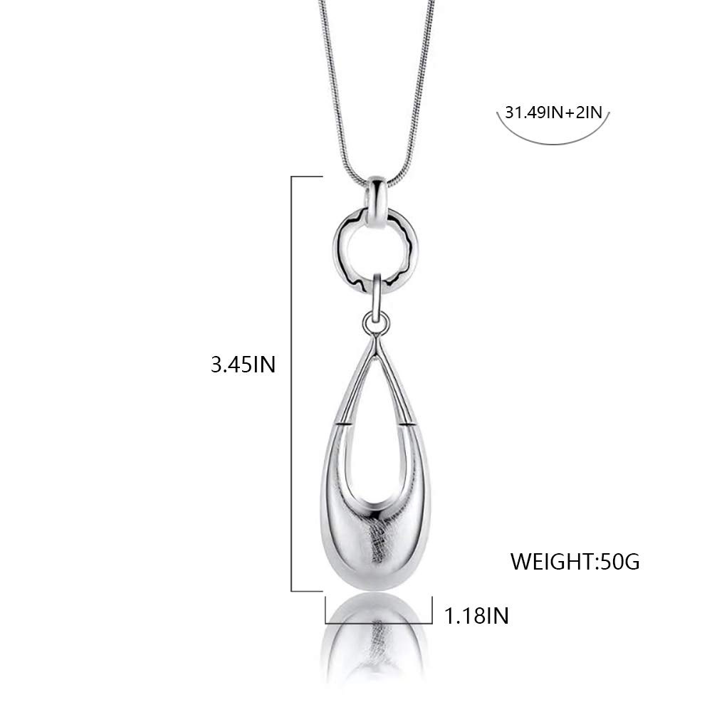 welbijoux Long Necklaces for Women Waterdrop Pendant Sweater Layered Y Statement Bohemian Silver Chain Necklace with Gifts Box Jewelry