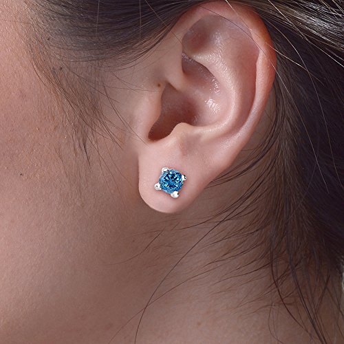 Vir Jewels 1/5 cttw Round Blue Diamond Stud Earrings .925 Sterling Silver with Push Backs