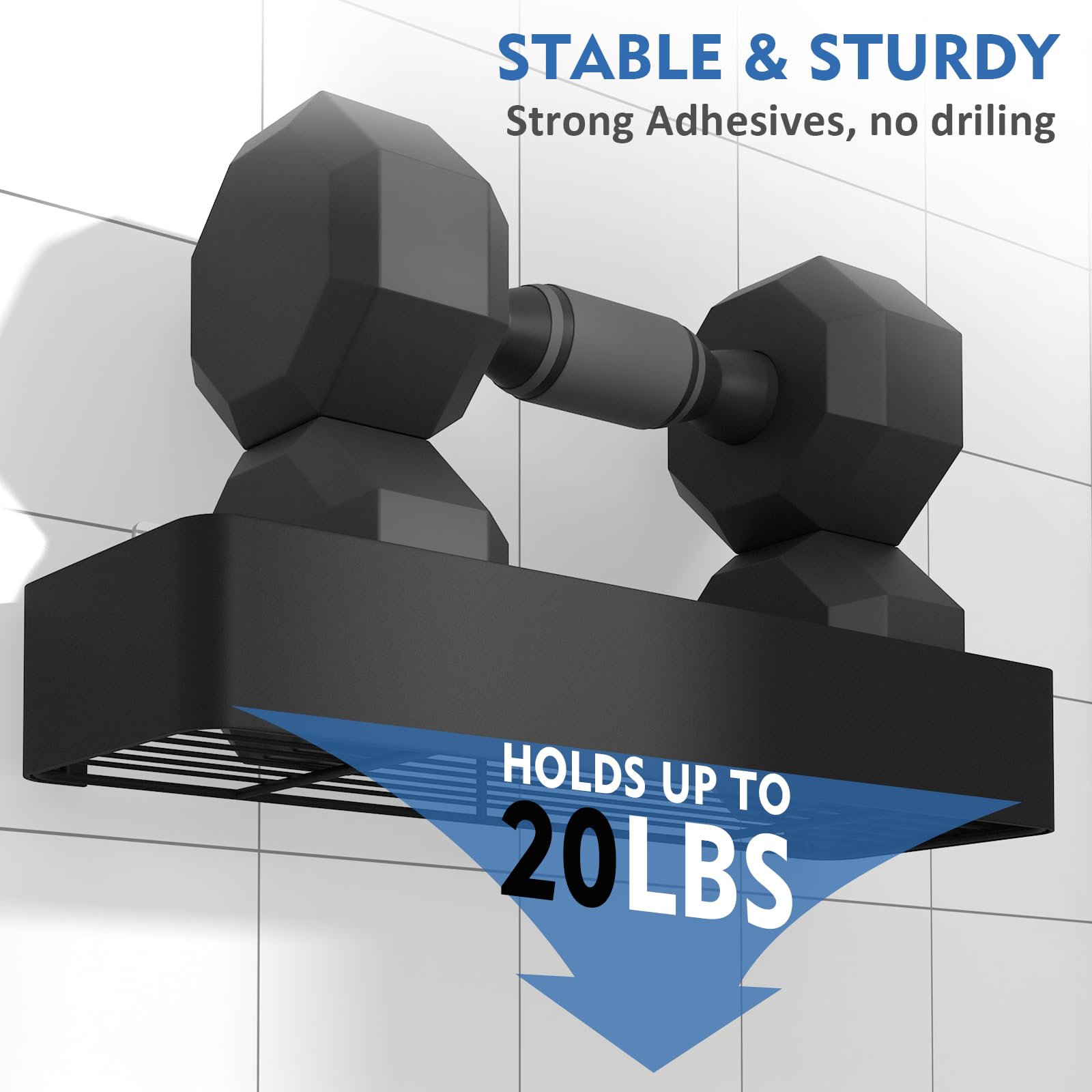 Shower Caddy-2 Pack Large Rustproof Stainless Steel Shower Shelves For Inside Shower, Self Adhesive Shower Organizer For Bathroom Wall Storage, Black Shower Rack, No Drilling Shower Shample Holder