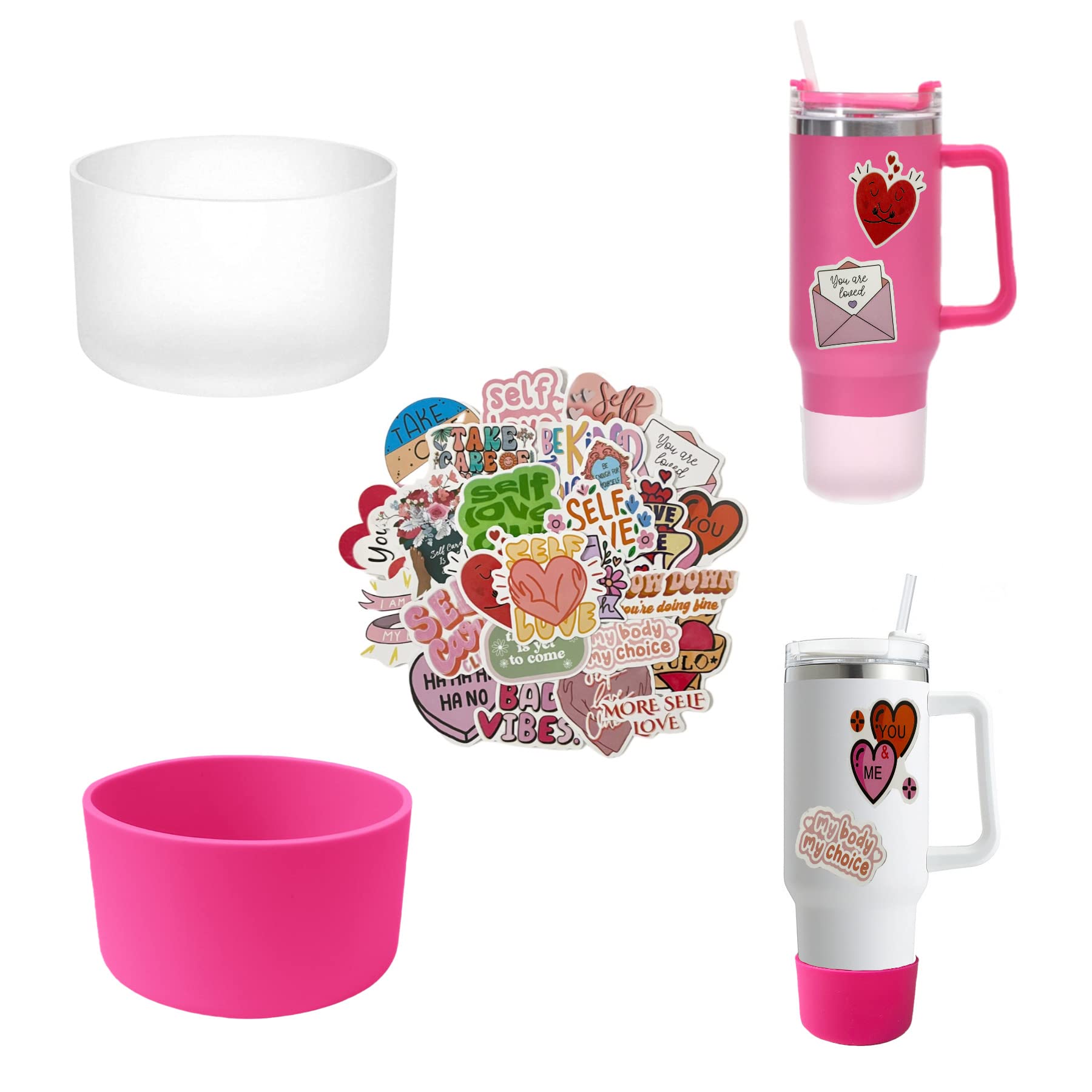 Water Bottle Boots for Stanley Cup 40Oz Tumbler, Bottle Stickers Accessories for Stanley(Rose Red,Transparent)