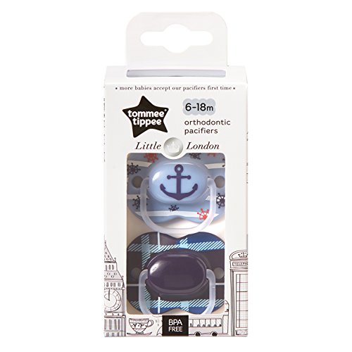 Tommee Tippee Little London Pacifiers, Symmetrical Design, BPA-Free Silicone Binkies, 6-18m, 2-Count (Styles May Vary)