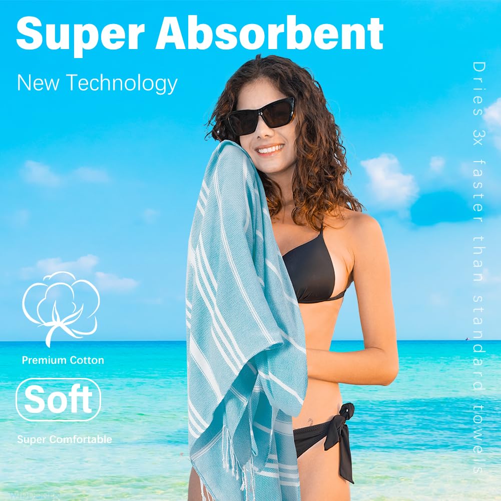 Turkish Beach Towel Quick Dry Absorbent 1OO% Cotton Lightweight Thin Bathroom Bath Pool Swim Towels Extra Large Oversized Sand Free Towel Beach Accessories Essentials Stuff Cloud Gift for Adults
