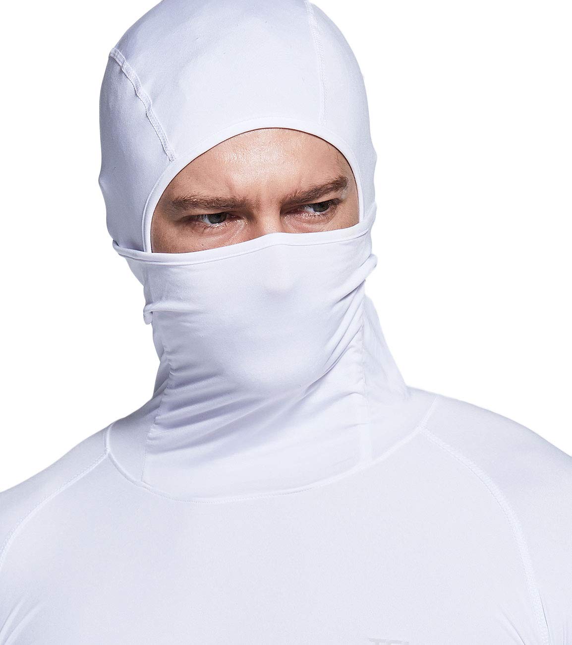 TSLA Men's Thermal Compression Shirts Hoodie with Mask, Long Sleeve Winter Sports Base Layer Top, Active Running Shirt, Heatlock Hoodie White, Medium