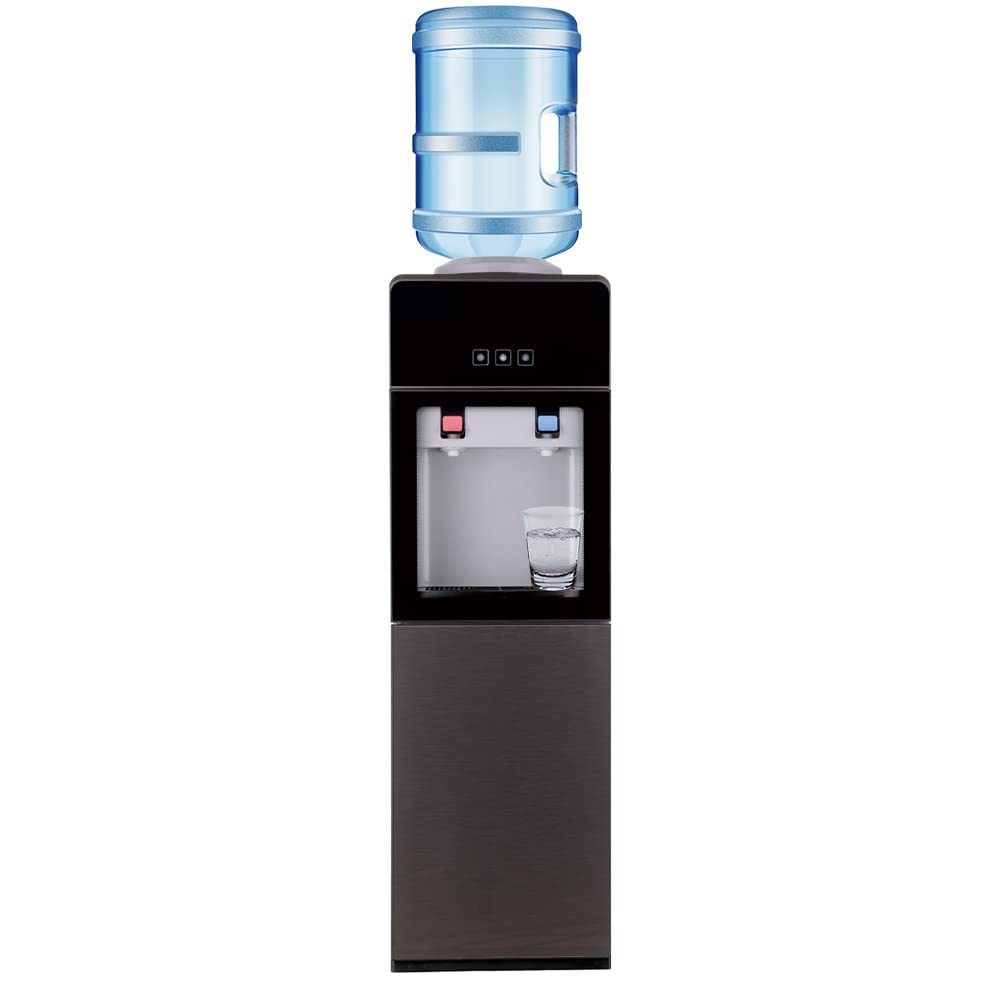 Water Cooler Dispenser 5 Gallon, Top-Loading Hot & Cold Water Cooler for 3 & 5 Gallon Bottles Water Dispenser with Storage Cabinet for Home Office School (Electronic Cooling)
