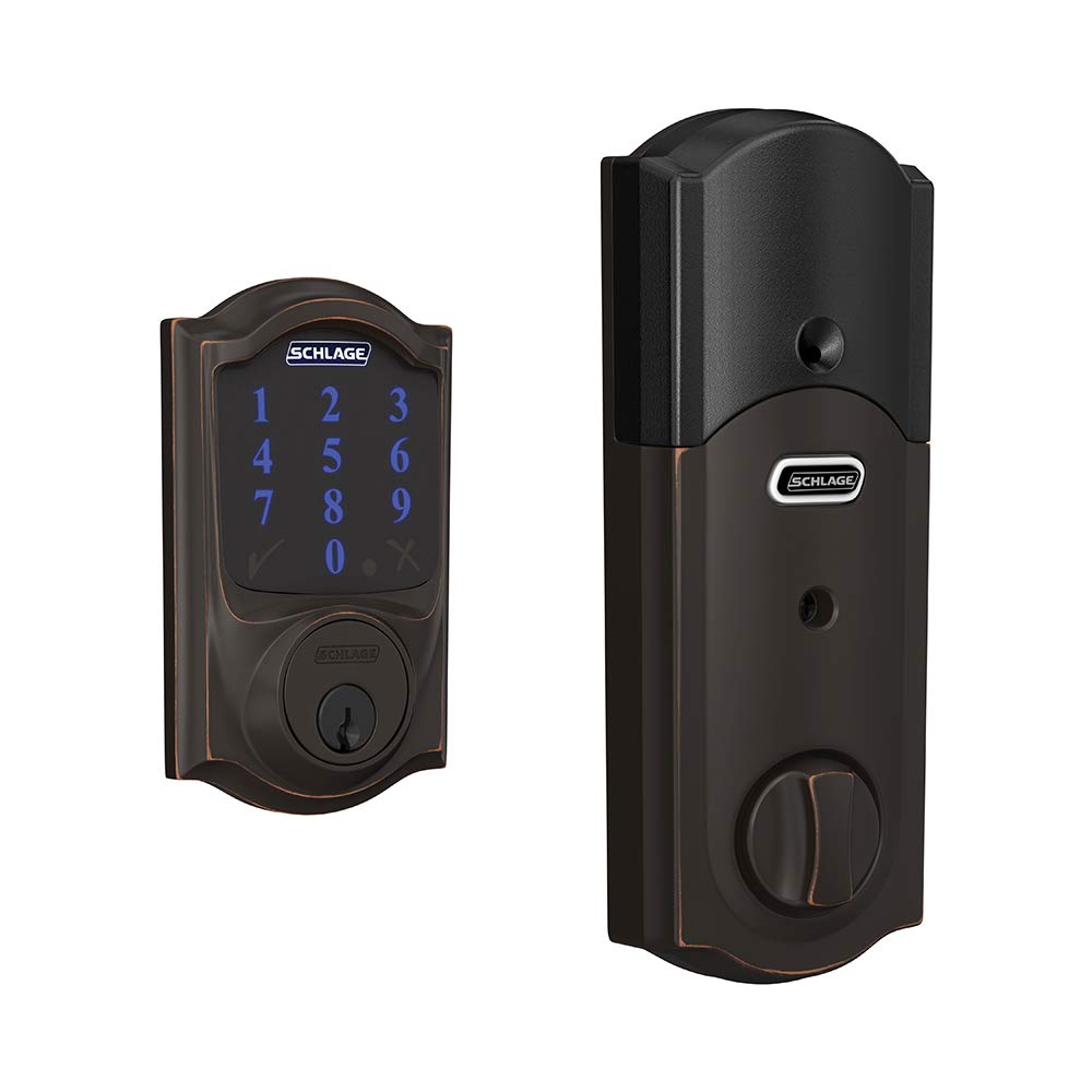 SCHLAGE Connect Smart Deadbolt with Camelot trim in Aged Bronze, Zigbee Certified - BE468GBAK CAM 716