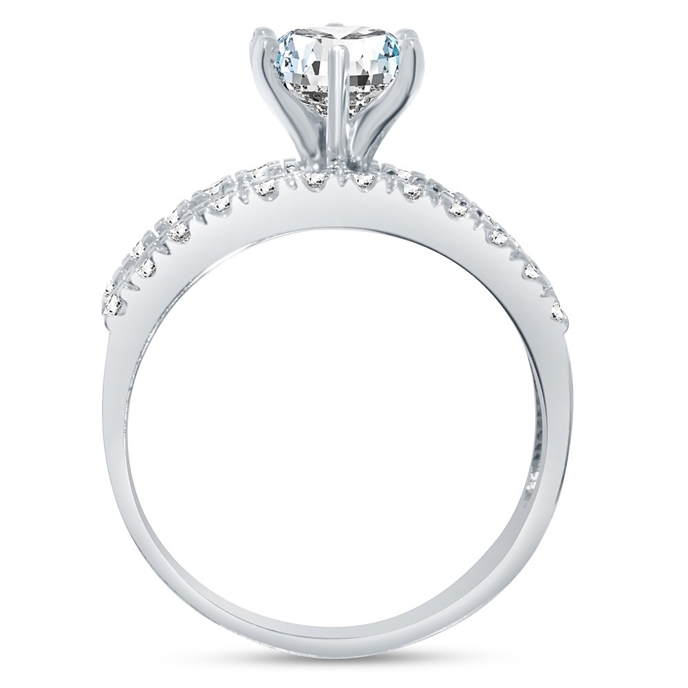 Sonia Jewels Size - 5-14k White Gold Round Wide 3 Row Pave Set Bridal Engagement Ring & Wedding Band CZ Cubic Zirconia (2.50cttw., 1.0ct. Center)