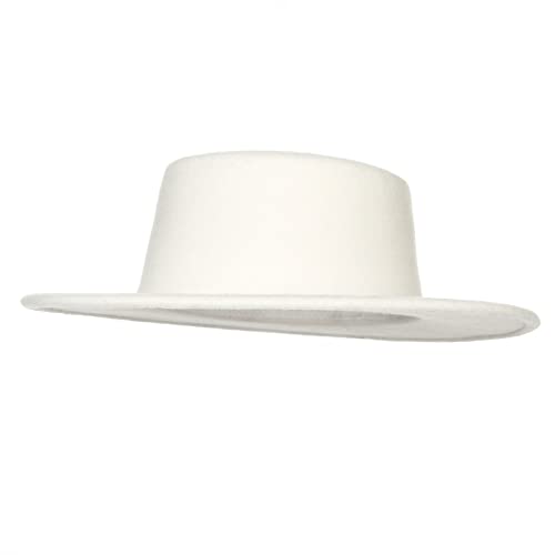 Women Men Classic Felt Fedora Hat Wide Brim Flat Top Jazz Panama Hat Casual Party Church Hat (White)