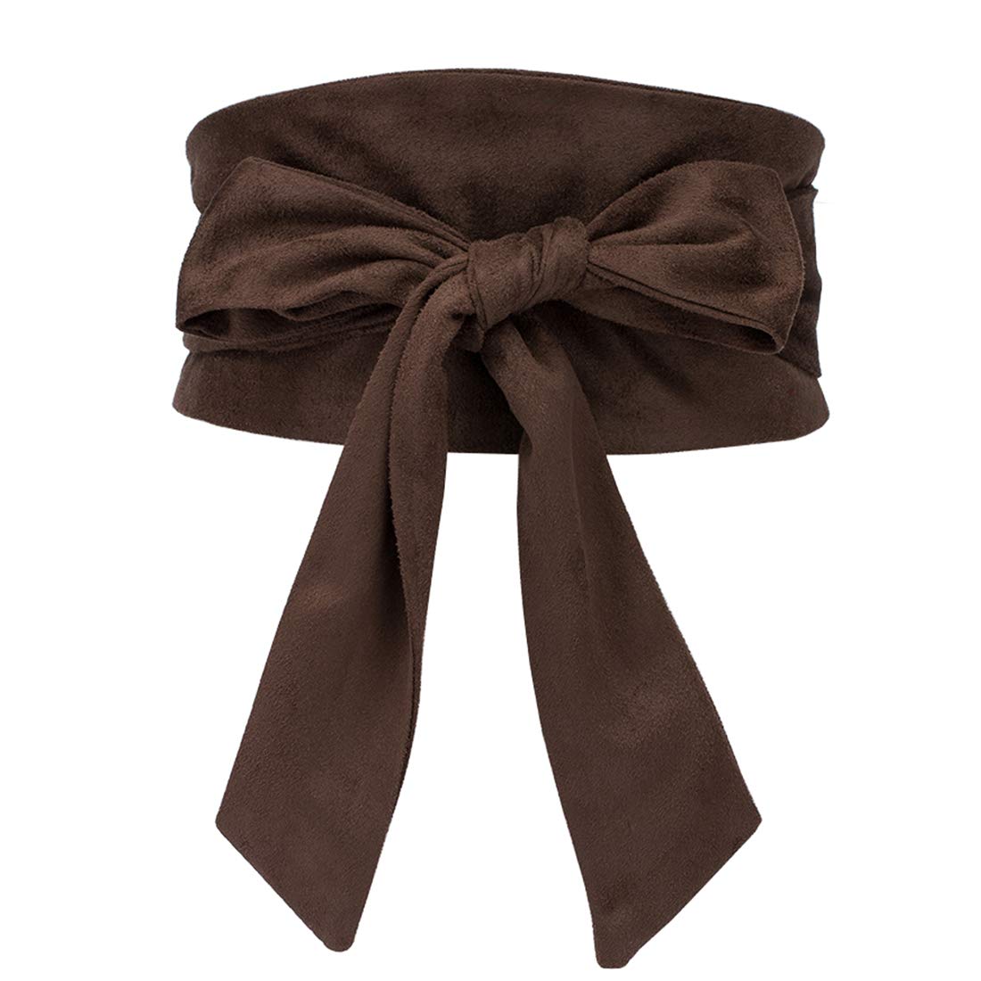 shengweiao Women's Self Tie Wrap Around Obi Soft Wide Waist Band Cinch Boho Dress Belt (Coffee, Fit to waistline 26.7"- 35.4")