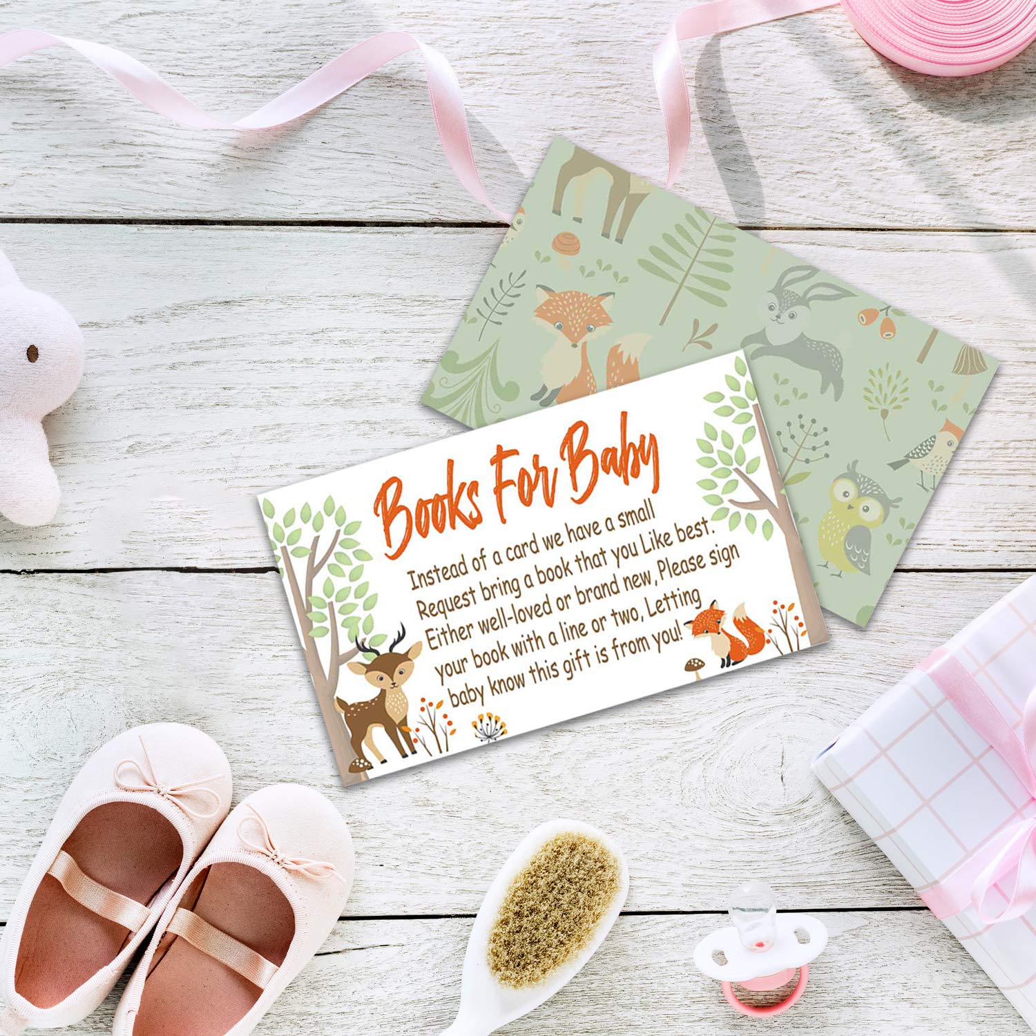Woodland Creature Books for Baby Shower Request Cards (50 Pack), Baby Shower Invitation Inserts.