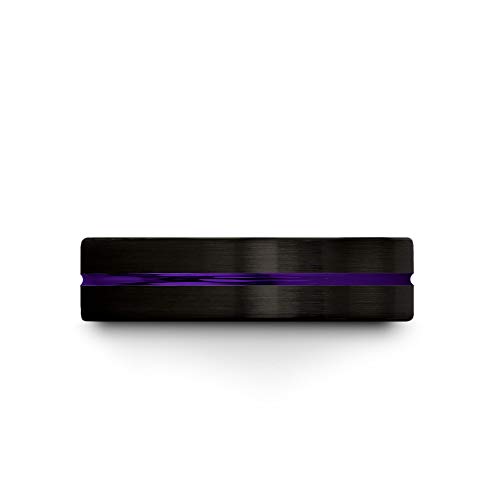 Tungsten Carbide Wedding Band Ring 6mm for Men Women Purple Center Line Black Interior with Flat Cut Brushed Polished Comfort Fit Anniversary Size 8.5