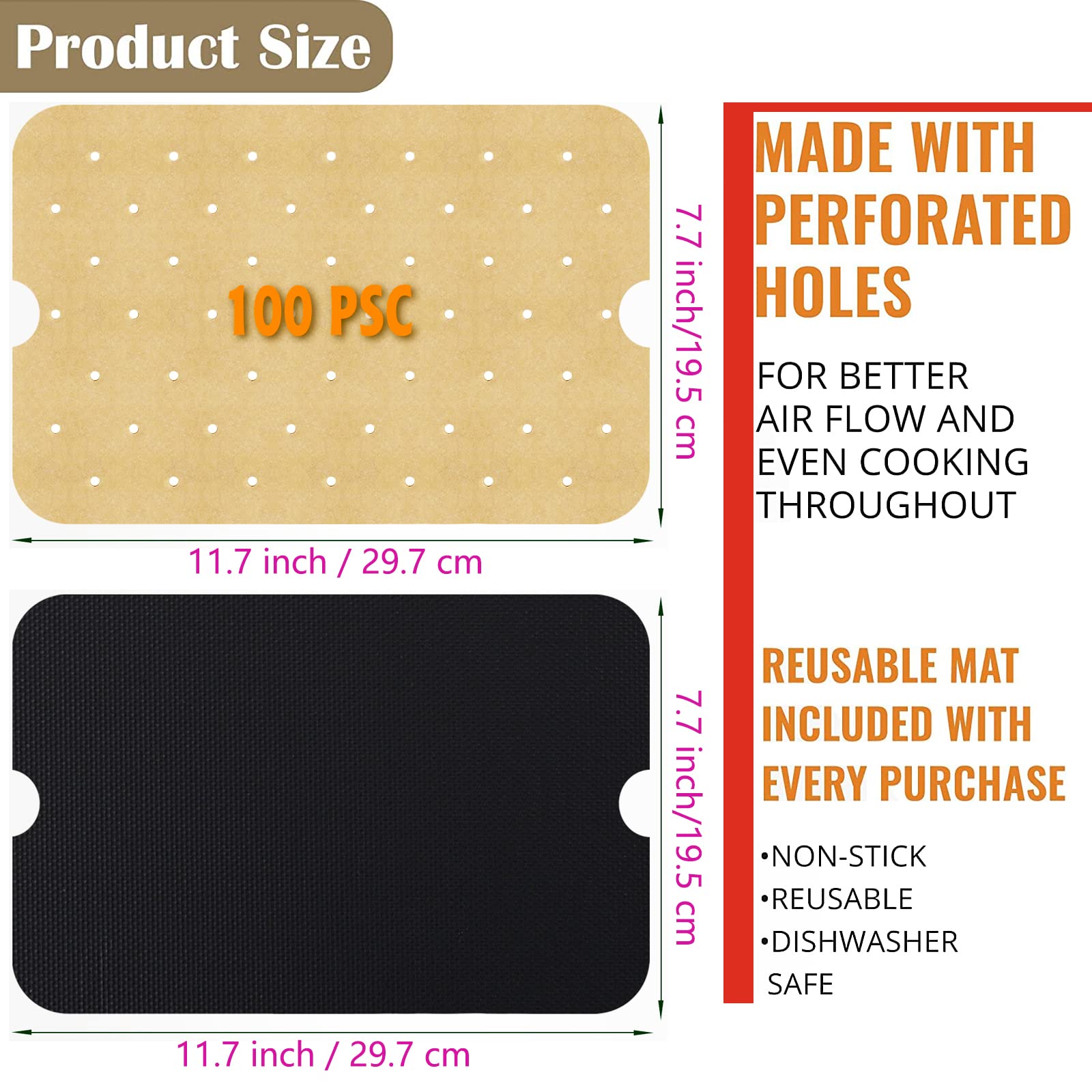 WMKGG Disposable Air Fryer Parchment Paper, 100 PCS Perforated Rectangular Air Fryer Liners for Ninja Foodi XL Smart FG551 6-in-1 Indoor Grill