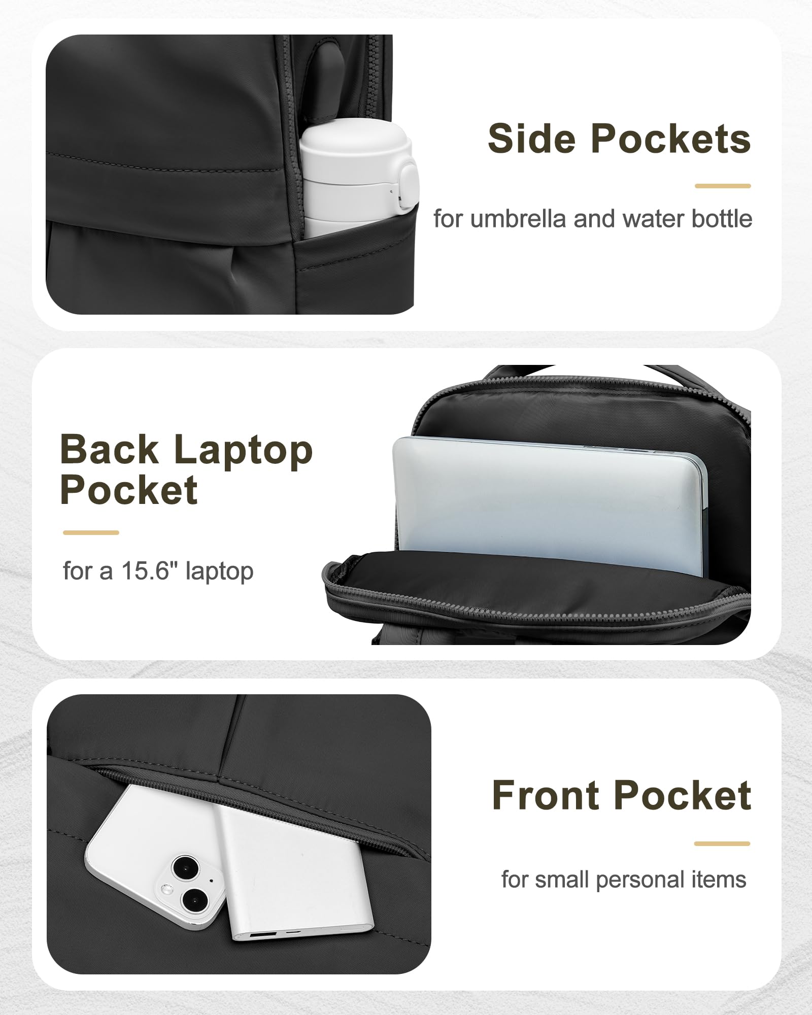 suratio Black Laptop Backpack for Women Gym Backpack Casual Daypack Backpacks Travel Backpack for Traveling on Airplane Work Backpack for Men Lightweight Computer Backpack College Teacher Backpack