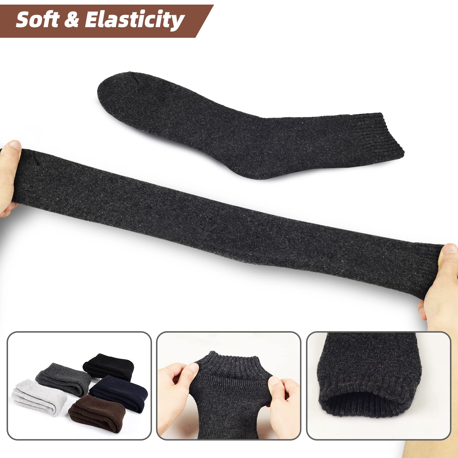 VoJoPi 5 Pairs Wool Socks Mens Thick Thermal Winter Socks for Men Warm Hiking Socks Super Soft Cozy Boot Socks