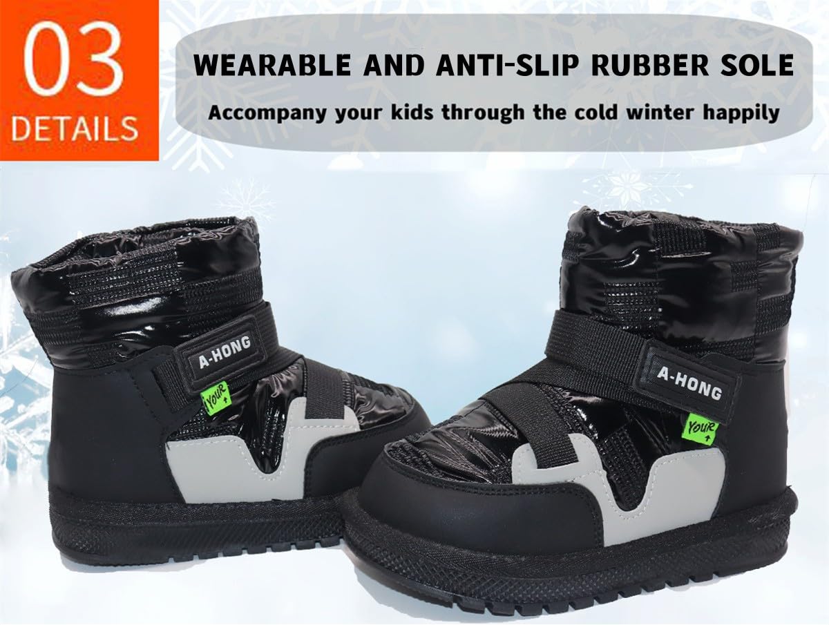 Sugmzox Kids Girls Boys Winter Snow Boots Fur Warm Non Slip Outdoor Ankle Boots black size 2