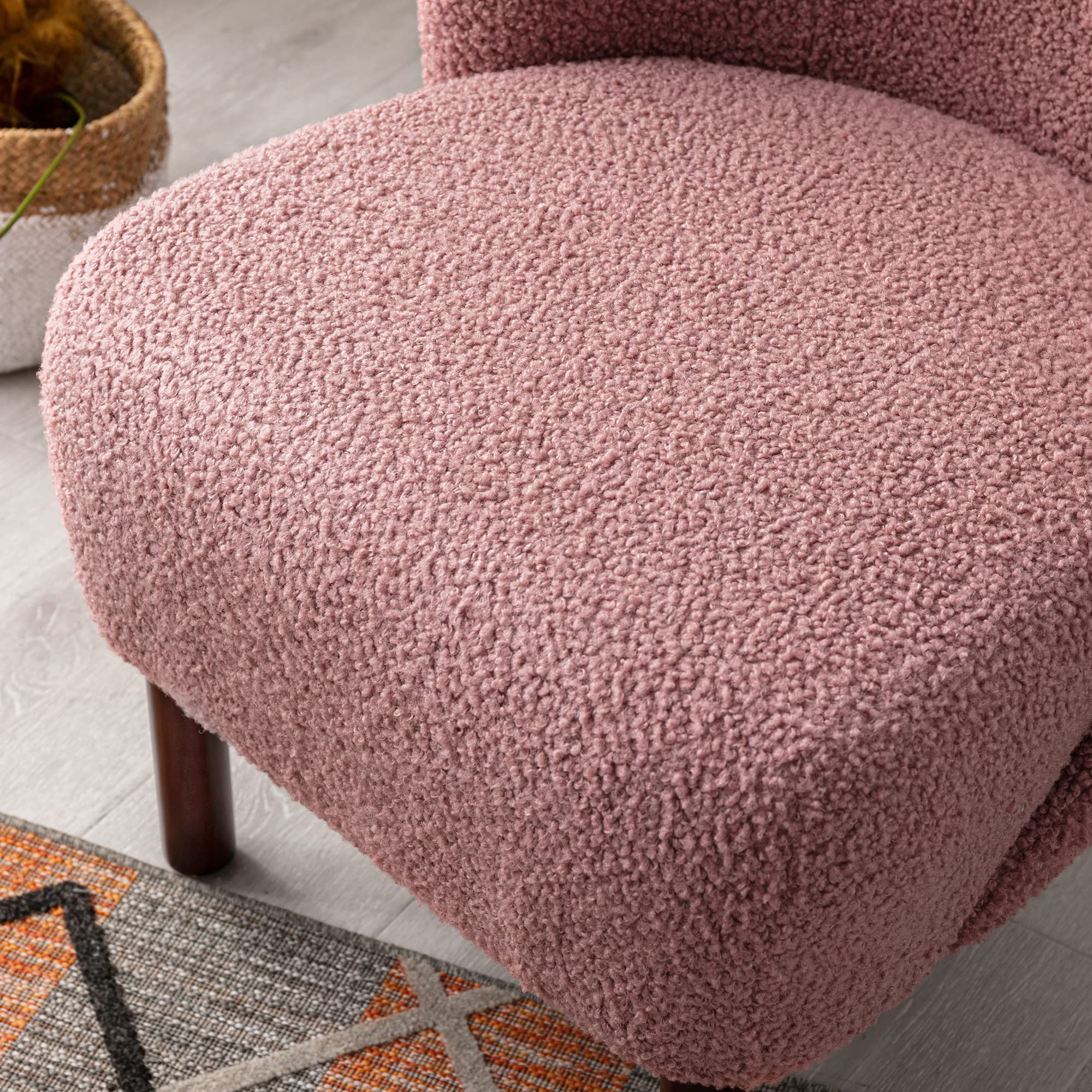 ViolaDresses Modern Accent Chair Lambskin Sherpa Wingback Tufted Side Chair with Solid Wood Legs for Living Room Bedroom,Blush