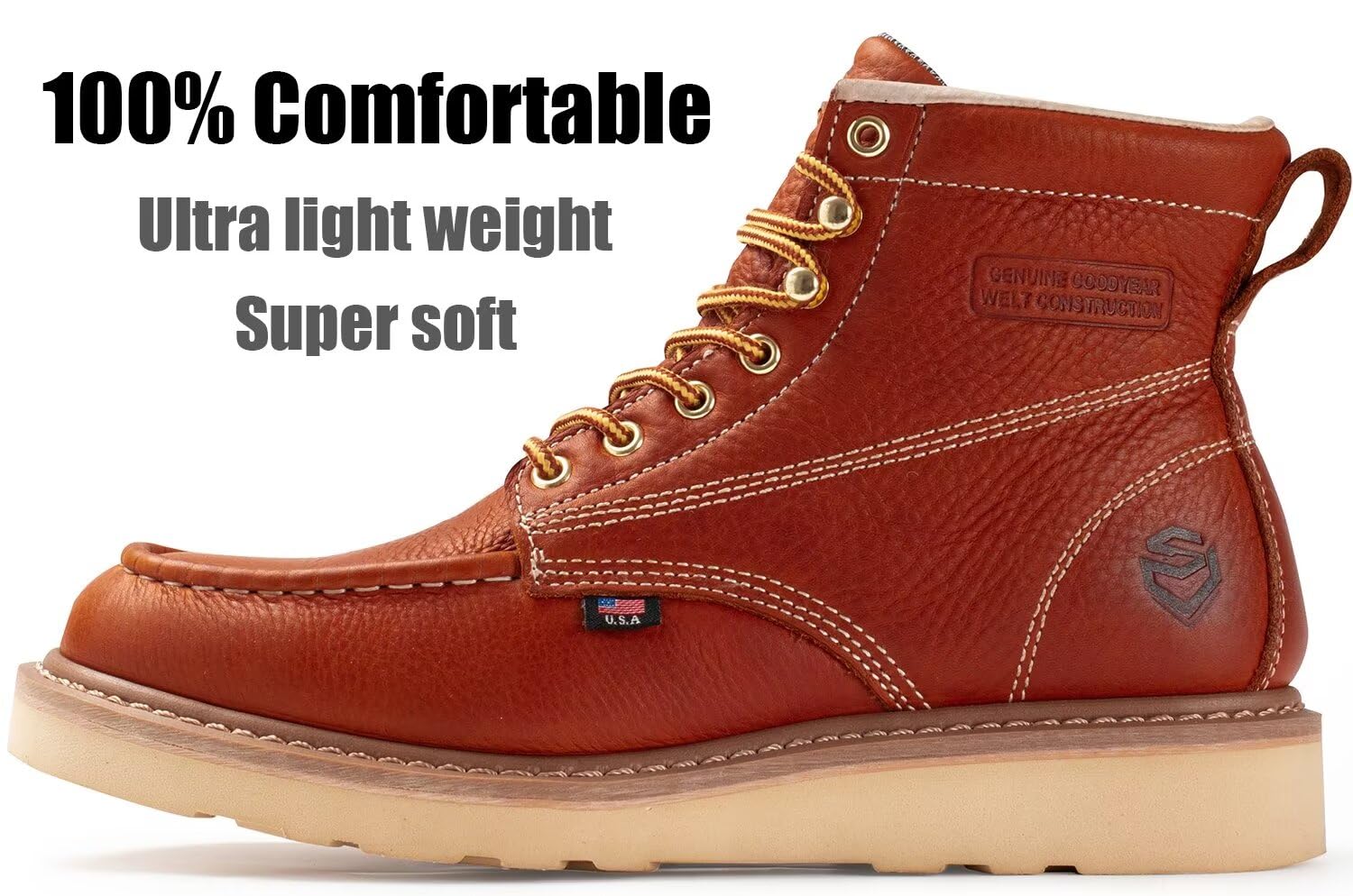 SUREWAY 6β Wedge Moc Toe Work Boots for Men - Soft Toe, Premium Full-Grain Leather, Lightweight Work Boots/Shoes, Comfort Insole, Superior Oil/Slip Resistant, Real Goodyear, EH Rated Industrial