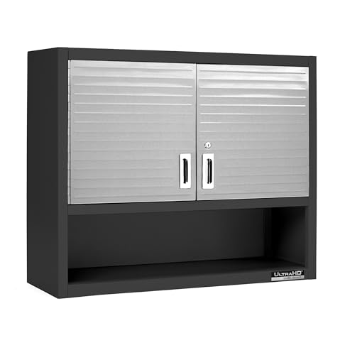 Seville Classics UltraHD Solid Steel Rolling Lockable Metal Storage Wall Cabinet Locker Organizer w/Adjustable Shelves for Garage, Warehouse, Office, Classroom, 36" W x 12" D x 30" H, Satin Graphite