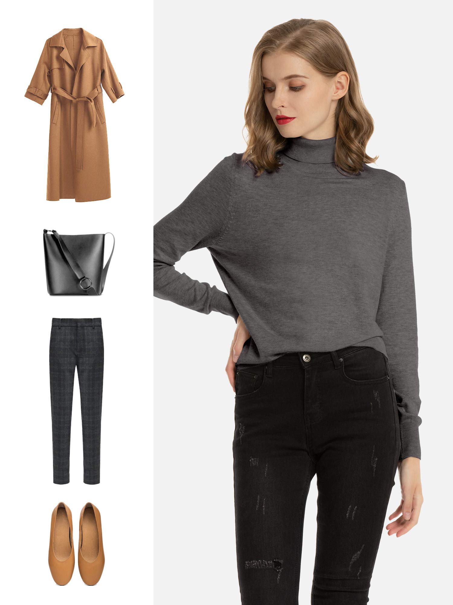 Woolen Bloom Women's Casual Long Sleeve Turtleneck Sweater Lightweight Knit Pullover Jumper Tops for Fall Winter Black Medium