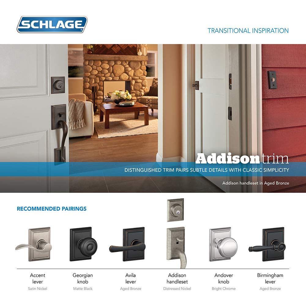 Schlage F51A-PLY-ADD Keyed Entry Plymouth Door Knobset with Decorative Addison R, Matte Black