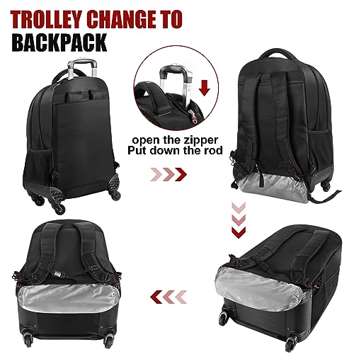 StarCloud Checked 22-inch Rolling Backpack with 4 Quiet 360° Detachable & Replaceable Spinner Wheels: Travel Commute Bag, Fits 18.4-inch+ Laptop (24.8 * 16 * 9.8)
